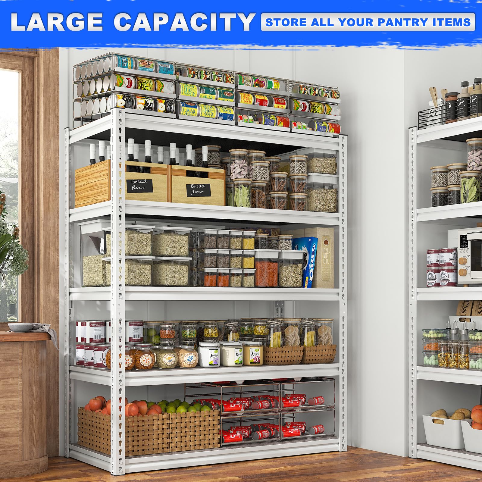 REIBII Garage Shelving Load 2500LBS Wide Storage Shelves Adjustable Sturdy Heavy Duty Shelving Deep Metal Shelves for Storage Tall Metal Shelf, Organize for Pantry Kitchen