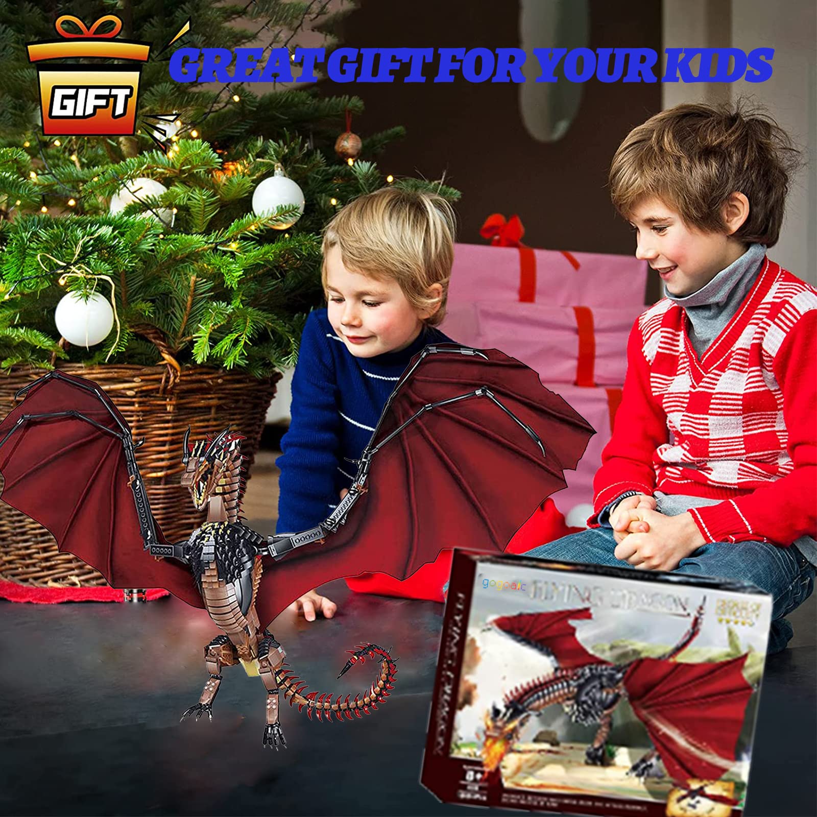 Building Toys Dragon Set Building Kit 1889 Pieces STEM Building Blocks for Boys Red Fire Dragon Construction Set with Wings & Base Holder Building Bricks Display Collection Great Gift for Adult