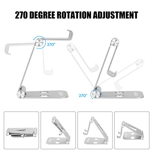 Urmust Cell Phone Stand for Desk Adjustable Foldable Phone Holder for Office Portable Desktop Dock Compatible with iPhone 14 13 12 11 Max Pro Xs Xr X 8 7 6, iPad Mini, Tablets 7-10" (Silver)