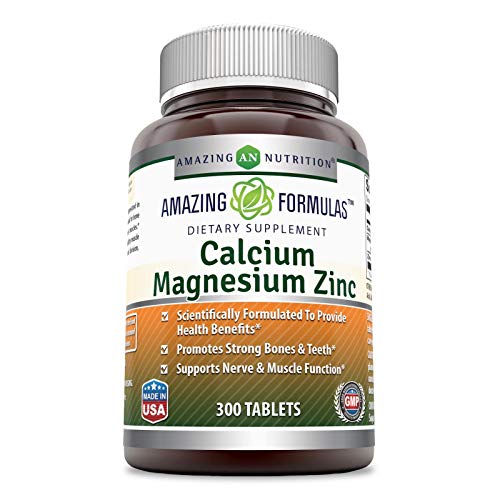 Amazing Nutrition Calcium Magnesium Zinc Dietary Supplement * 300 Tablets Per Bottle * (Calcium- 1000 mg, Magnesium 400mg - Zinc 25mg Per Serving of 3 Tablets)