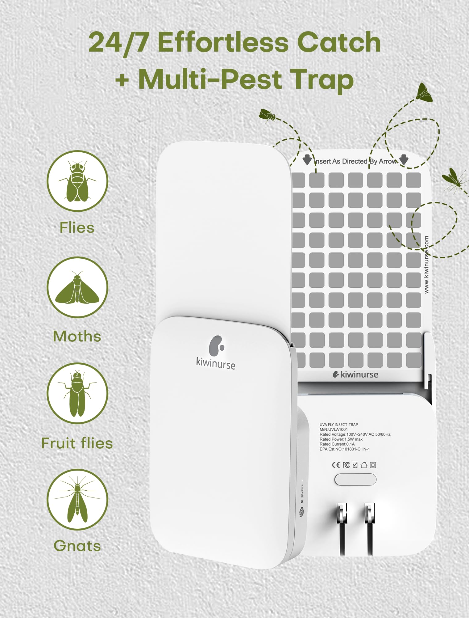 Kiwinurse Fruit Fly Traps for Indoors (2 Traps + 8 Glue Cards), Gnat Traps for House Indoor, Fly Traps Indoor for Home with Flying Insect Trap Refills