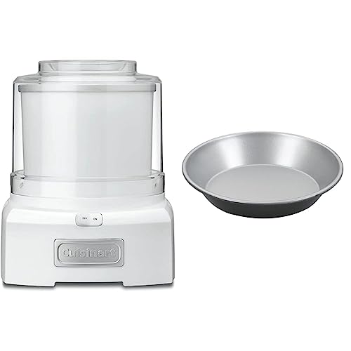 Cuisinart Ice Cream Maker Machine, 1.5 Quart Sorbet, Frozen Yogurt Maker, Double Insulated, White, ICE-21P1 & Chef's Classic 9-Inch Nonstick Bakeware Deep-Dish Pie Pan