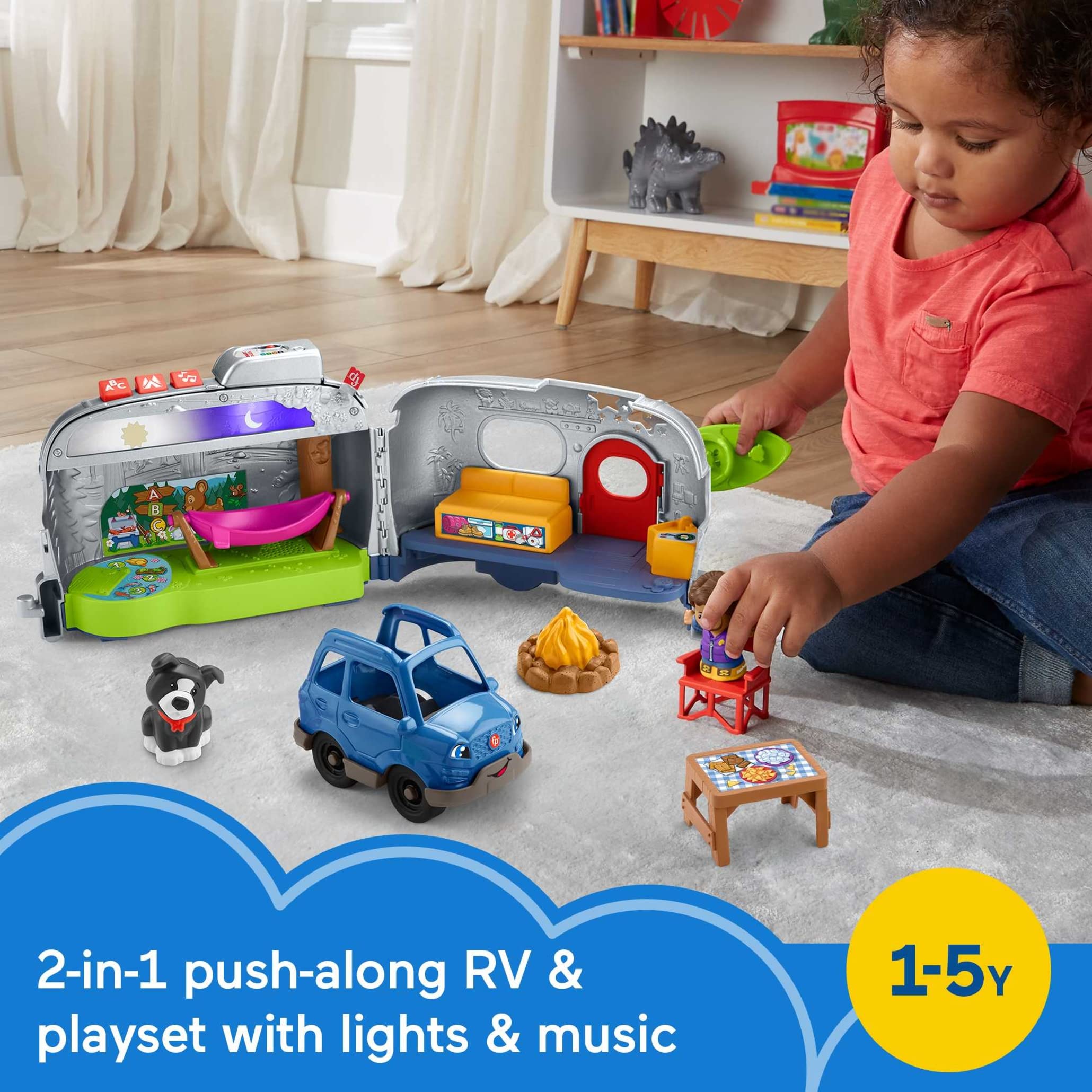Fisher-Price Little People Toddler Toy Light-Up Learning Camper Playset with Smart Stages for Pretend Play Kids Ages 1+ Years