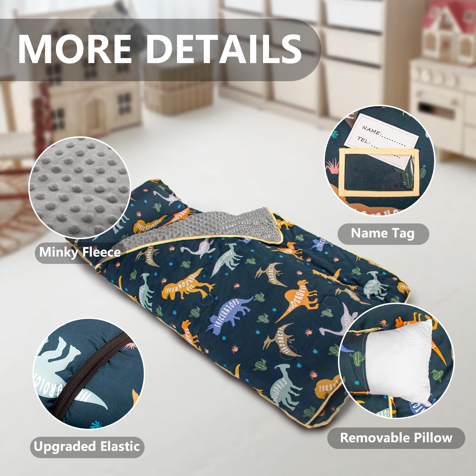 Nap Mat- Toddler Nap Mat with Pillow & Fleece Blanket- 55''*35''*2'' Nap Mat for Toddlers- Nap Mats for Preschool, Daycare