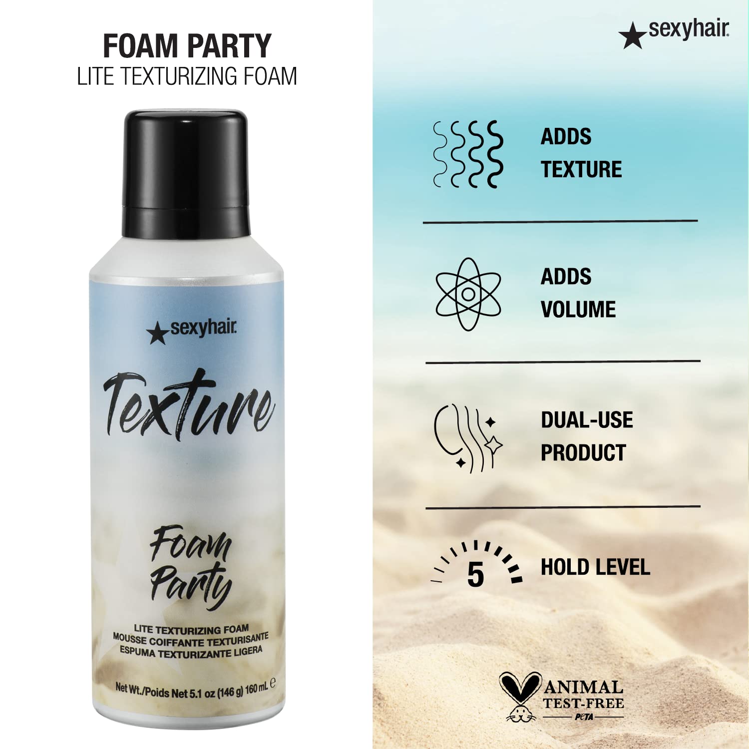 SexyHair Texture Foam Party Lite Texturizing Foam, 5.2 Oz - Packaging may vary