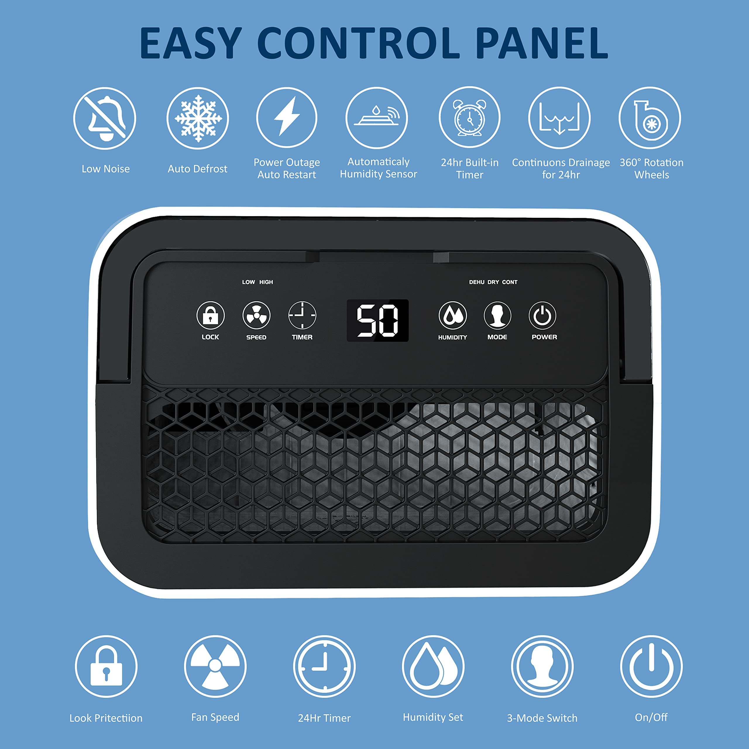 50 Pints Dehumidifier for Basement, Britsou Dehumidifiers for Home with Drain Hose - Quiet Smart Dehumidifier with 3 Modes, 24 Hr Timer - Ideal for Home Bedroom, Bathroom