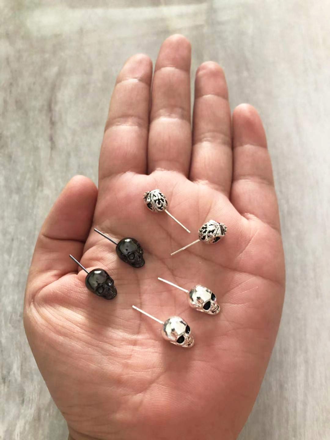 3 Pairs Gothic Skull Earring Studs for Men Women,Hypoallergenic,for Hallloween Party Cosplay