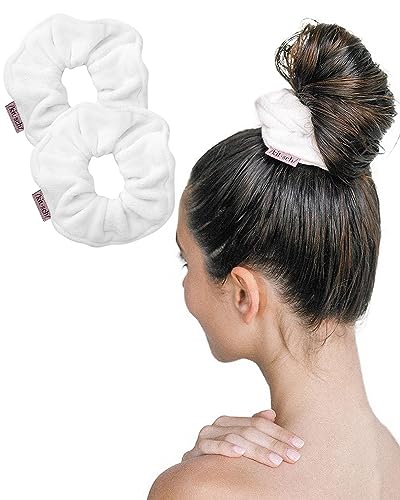 Kitsch Microfiber Hair Towel Scrunchies - Ultra Soft, Large, 2 pcs (White) - Ideal for Thick, Thin, Curly or Straight Hair - Fast Drying Magic - Perfect for Women and Girls - Machine Washable