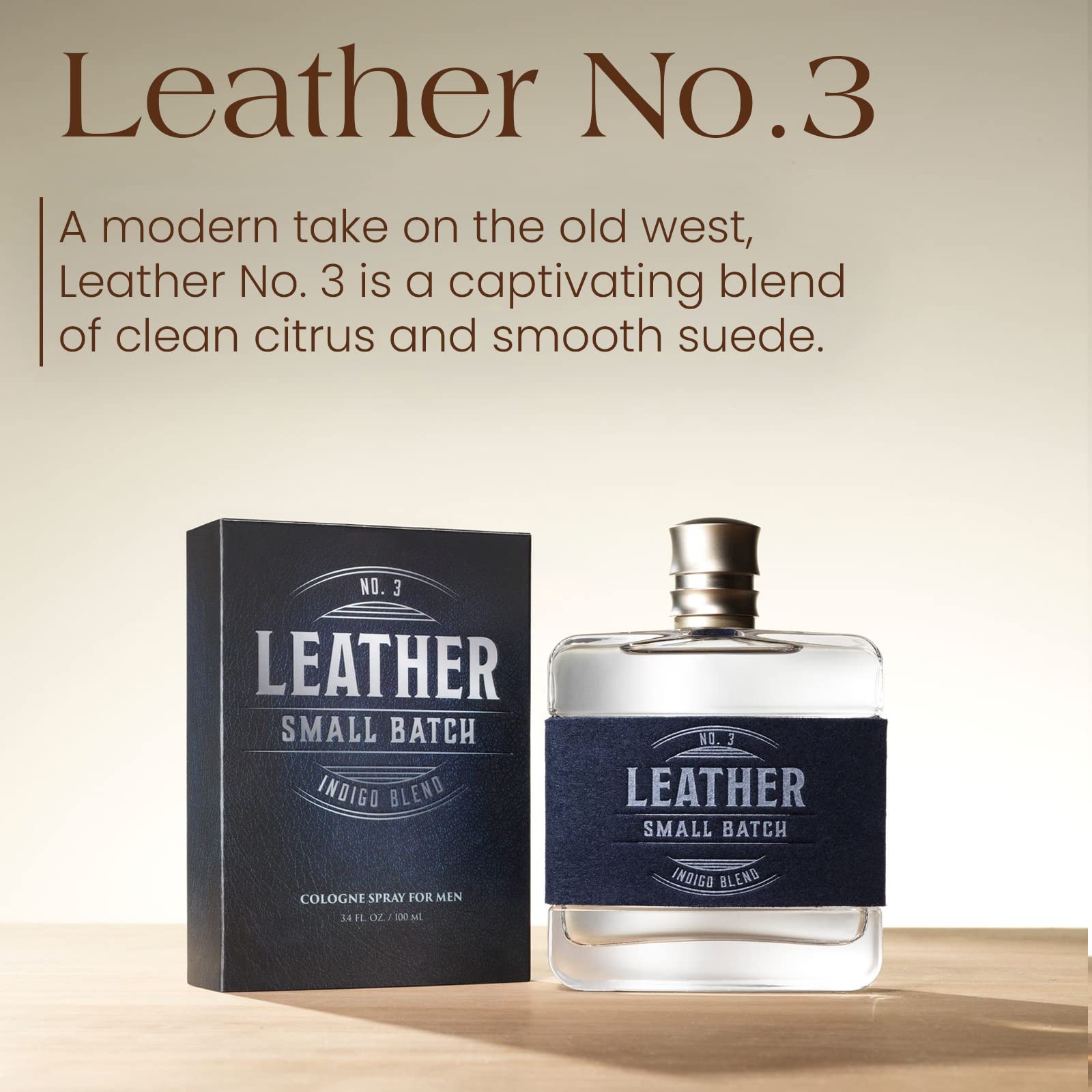 Tru Western Leather #3 Indigo Blend Men's Cologne, 3.4 fl oz (100 ml) - Clean, Smooth, Masculine