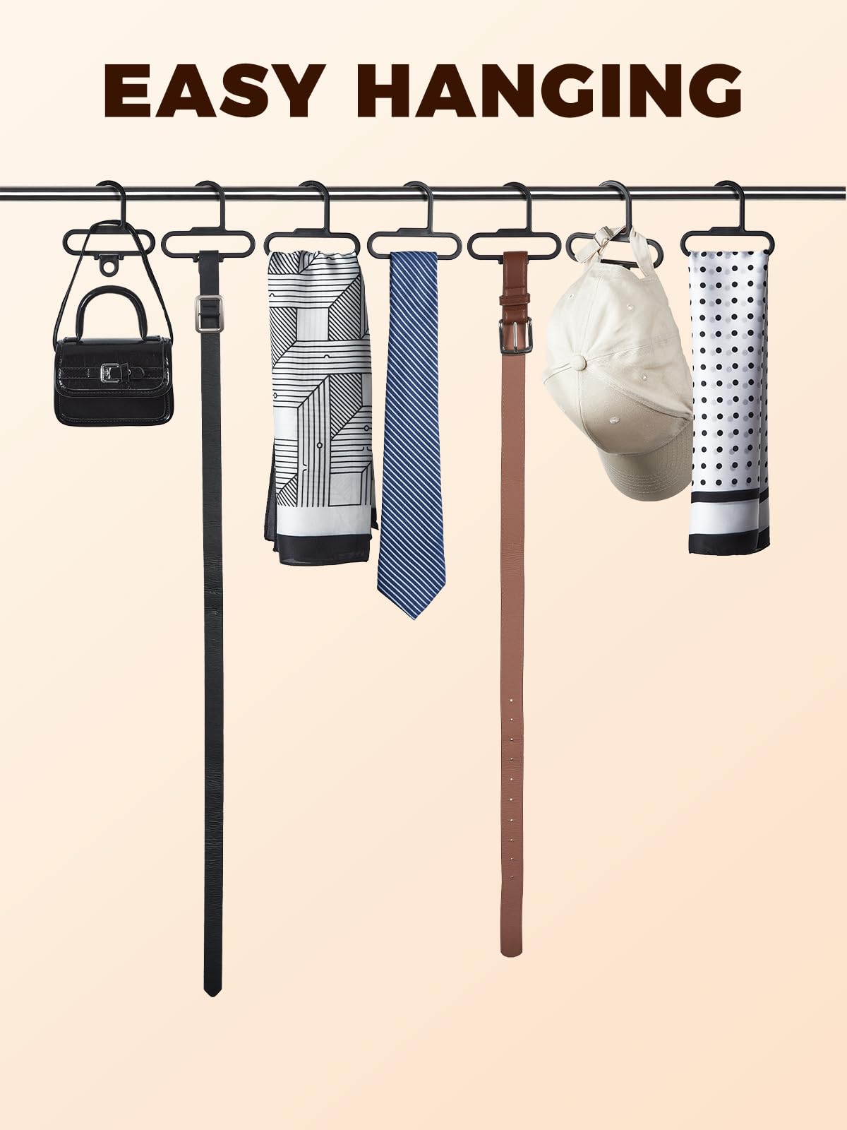HOUSE DAY Tie Hanger Scarf Hanger 12 Pack, Scarf Holder Rack for Closet Accessories Organizer, Closet Organizers and Storage Scarf Organizer for Closet for Belt, Tie, Silk Scarf - Black