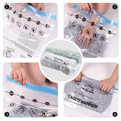 Amazon Basics Roll-Up Travel Storage Bags, 12 Packs of 6 (Small & Medium), Multiple, Clear