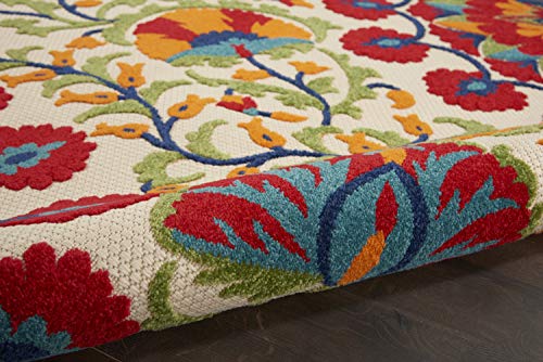 Nourison Aloha Indoor/Outdoor Red/Multi 2'3" x 12' Area -Rug, Easy -Cleaning, Non Shedding, Bed Room, Living Room, Dining Room, Deck, Backyard, Patio (2x12)