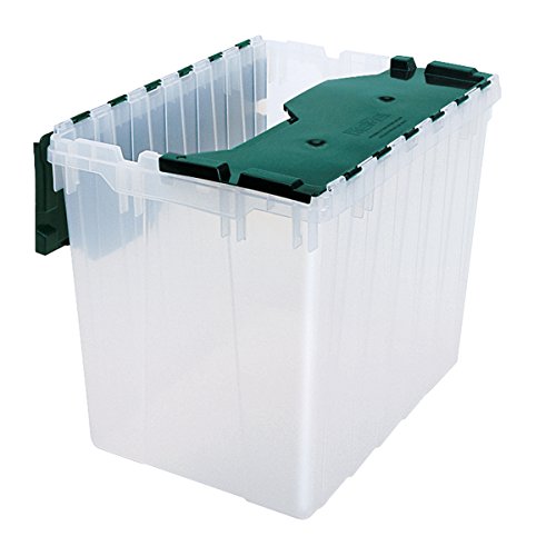 Akro-Mils 66497CLDGN Plastic Storage Container 18 Gallon KeepBox with Hinged Attached Lid, Clear/Green & Holiday Storage KeepBox Plastic Storage Container 12 Gallon with Hinged Attached Lid, Clear/Red