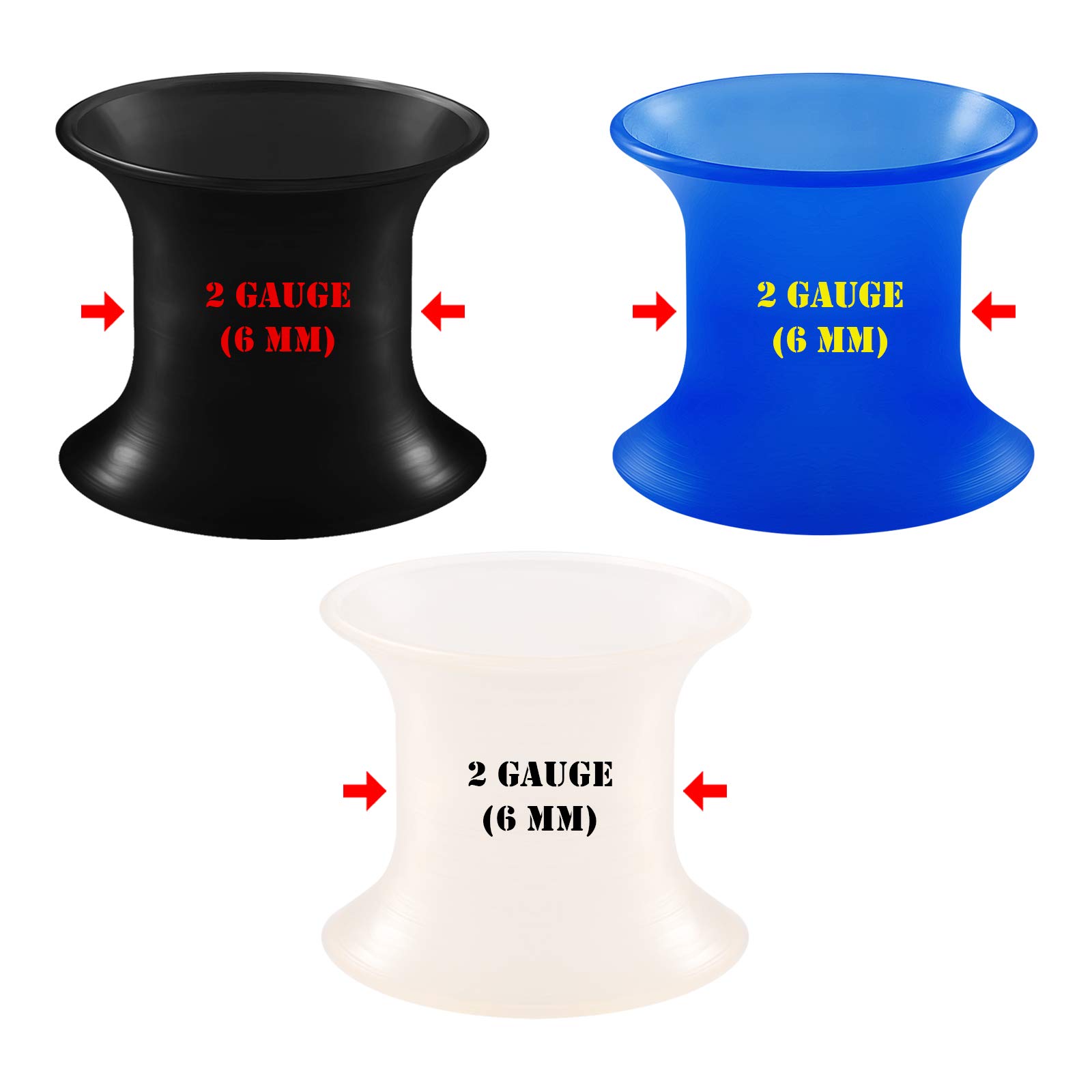 3 Pairs Silicone Gauges 12 mm Black Double Flared Saddle Dark Blue Piercing Ear Stretching Skin Lobe Plug flesh Tunnel BG2040