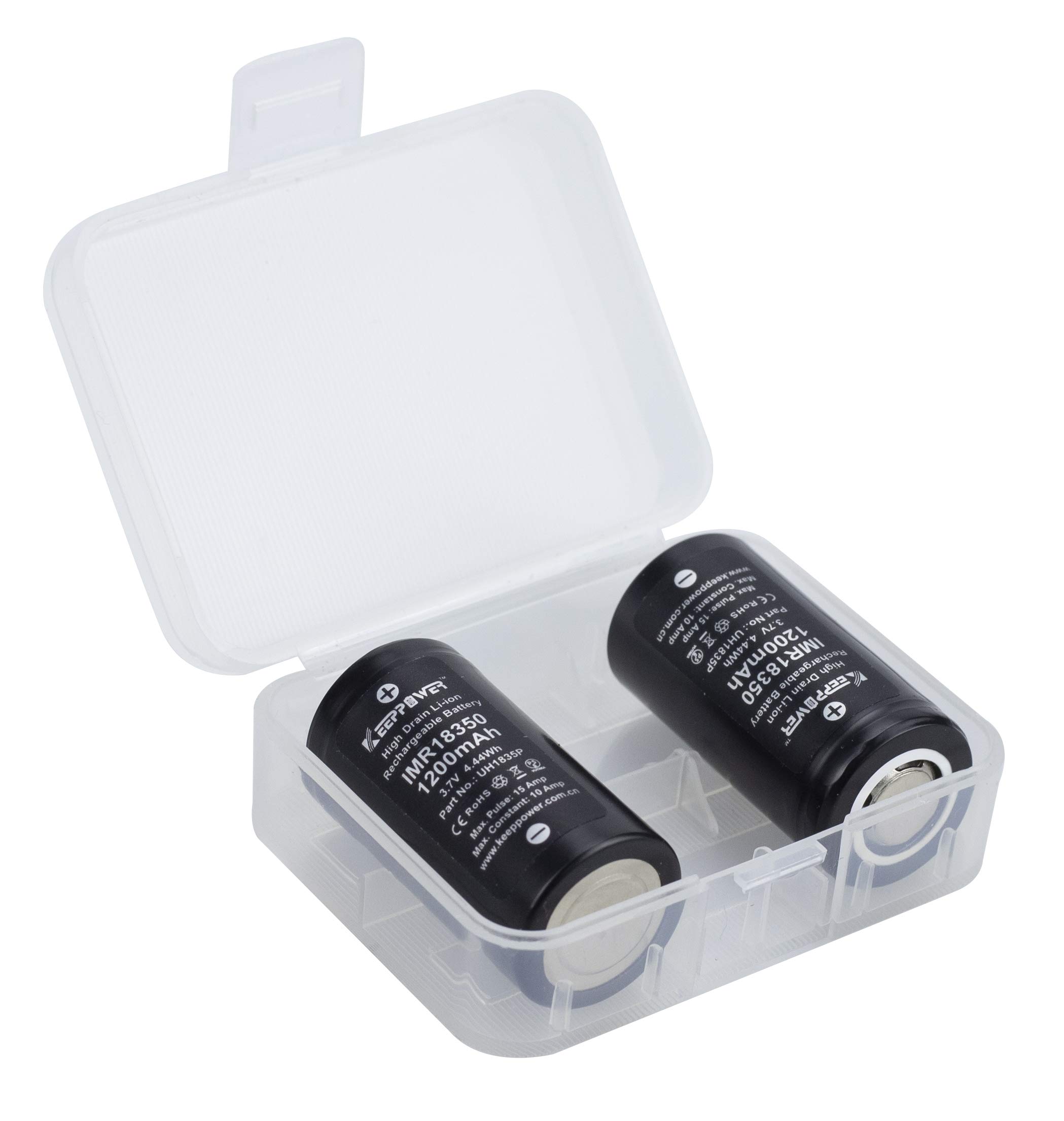 Keeppower IMR18350 High Drain Li-ion Battery Flat Top Rechargeable 1200mAh 10A Discharge 3.7V Lithium Battery (Pack of 2)
