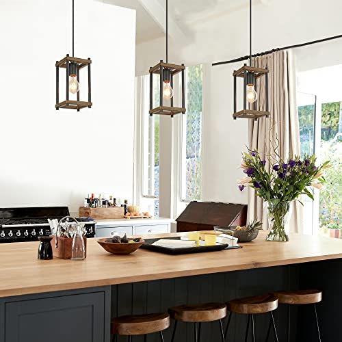 KSANA Pendant Lighting for Kitchen Island, Faux-Wood Pendant Light, Farmhouse Lighting for Dining, Foyer, Entry, Living Room