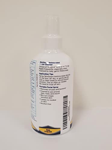 SkinSmart Antimicrobial Facial Cleanser Spray to Remove Viruses and Bacteria Around Eyes, Nose and Mouth, Fight Maskne, 8 oz Spray Non-Irritating Hypochlorous Spray