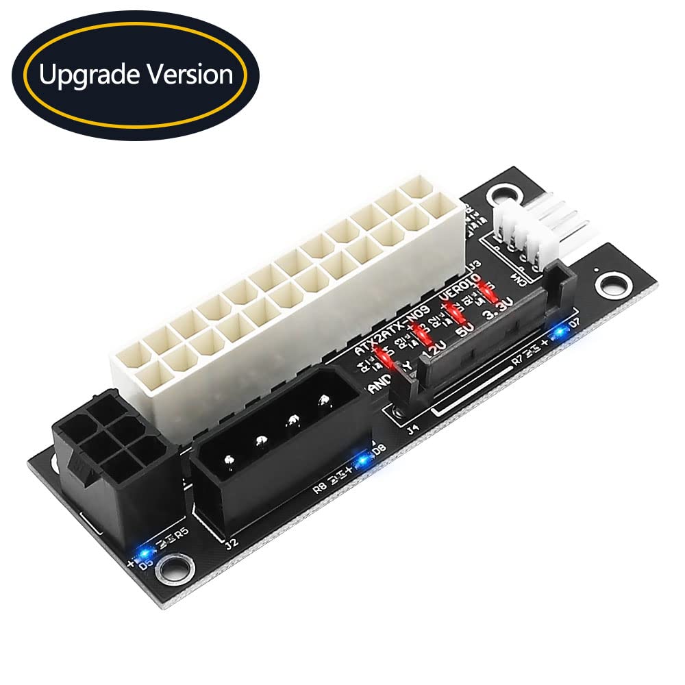 ADD2PSU Power Supply Connector 4 in 1 Molex 4Pin/SATA/ATX 6Pin/4Pin Dual PSU Multiple Power Supply Adapter, Synchronous Power Board, Add 2PSU with Power LED (Black)