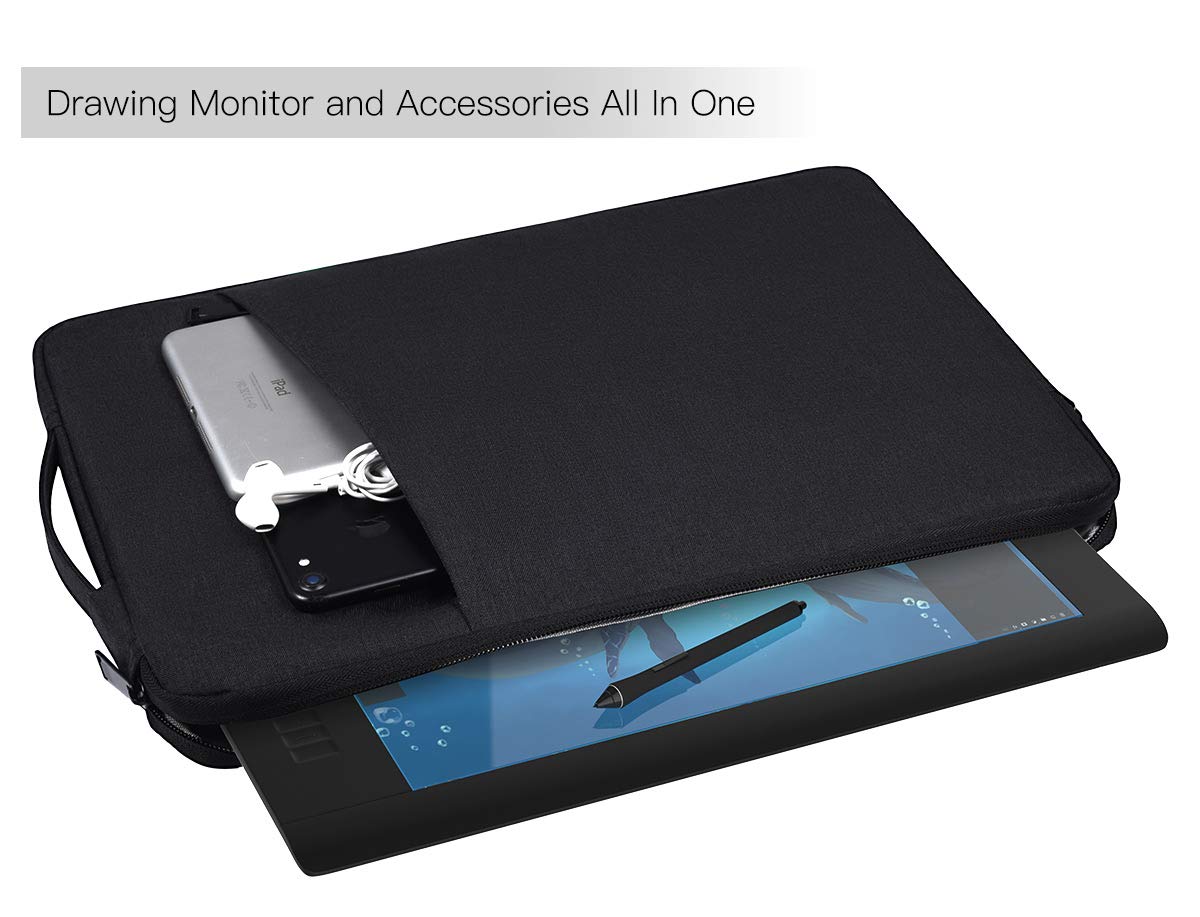 Waterproof Drawing Tablet Sleeve Case Bag for XP-Pen Deco 01 V2/ Artist12 Pro, Huion H610 Pro/ HS610 HS611, UGEE M708, Wacom One, GAOMON PD1161, Black