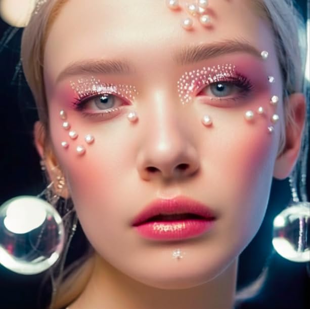 KoZiHog 990 Pcs Self Adhesive Pearl Stickers,Peals Gems for Hair, Makeup, Face Eye, Nail,DIY Craft Crafts Decor Pearl 6 Sheet, 6 Size