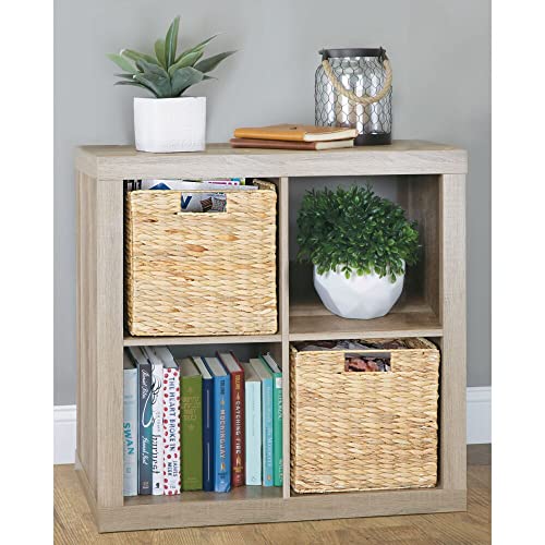 mDesign Natural Woven Hyacinth Cube Bin Basket Organizer with Handles, Storage for Bedroom, Home Office, Bathroom, Shelf and Cubby Organization, Hold Blankets, Magazines, Books, 6 Pack, Natural/Tan