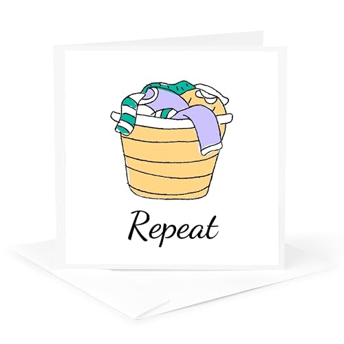 3dRose Greeting Card - Image of Basket with Clothes with Text of Repeat Mary Aikeen-House Hold Chores