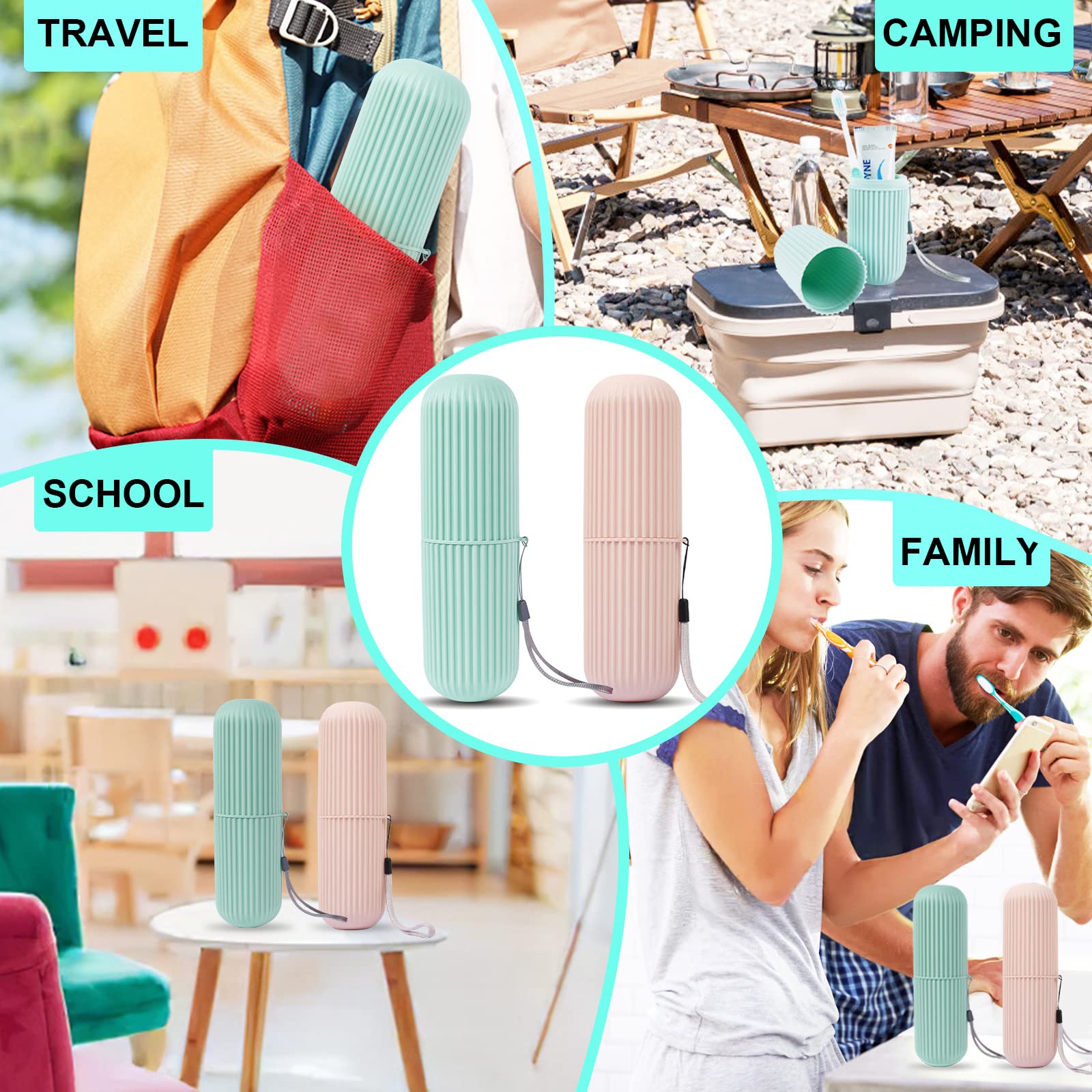 UCEC Travel Toothbrush Case, Toothbrush Holder Travel, Toothbrush Case for Traveling, Camping, Home, School, Business, Bathroom, 2 Pack (Green, Pink)
