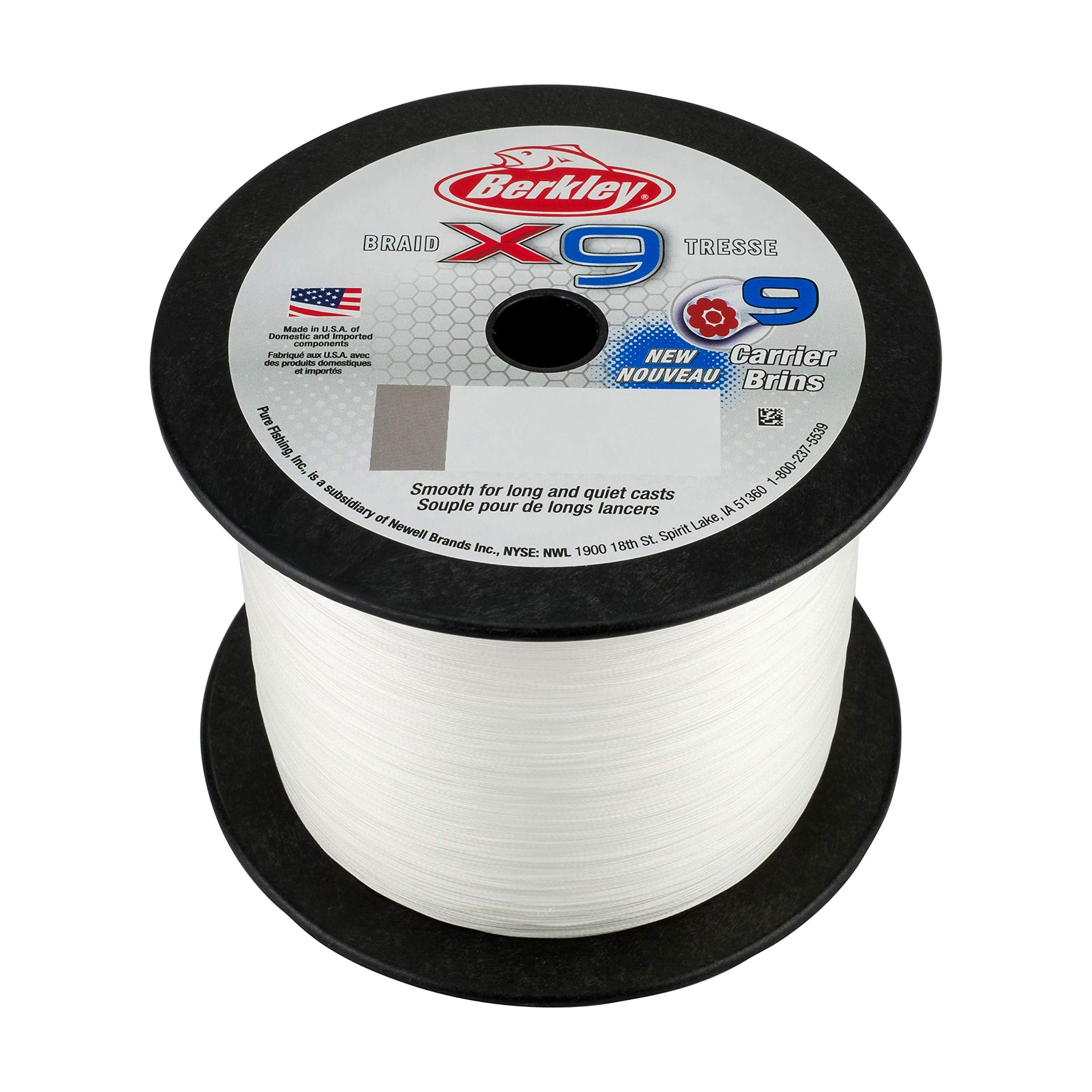 Berkley x9 Braid Superline, Crystal, 20lb test | 37 lbC | 17.0kg, 2188yd | 2000m Fishing Line, Suitable for Freshwater and Saltwater Environments