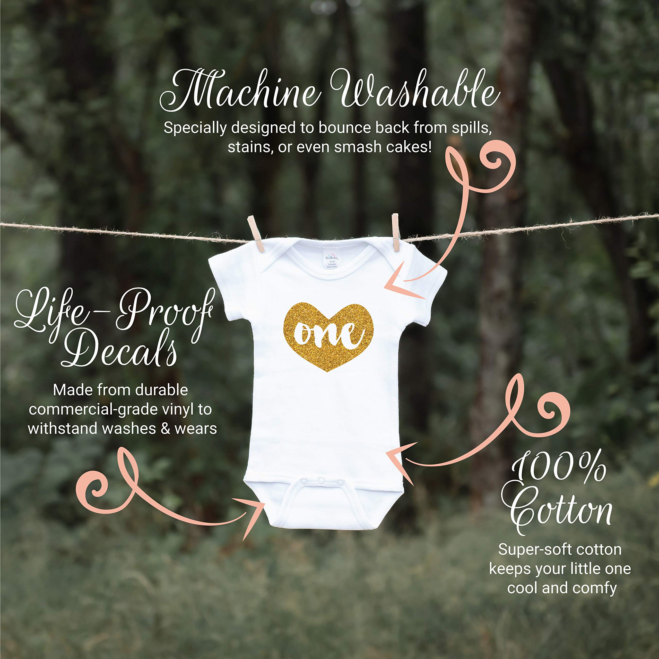 Bump and Beyond Designs Baby Girls First Birthday Outfit for One Year Old - One Gold Glitter Heart Shirt (12-18 Months)