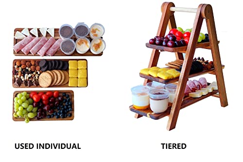 3 Tier Tray Serving Stand Acacia Wood Platter Charcuterie Tiered Set for Entertaining Gethering Food Display Vendor Events Fruit Dessert Appetizer Cheese