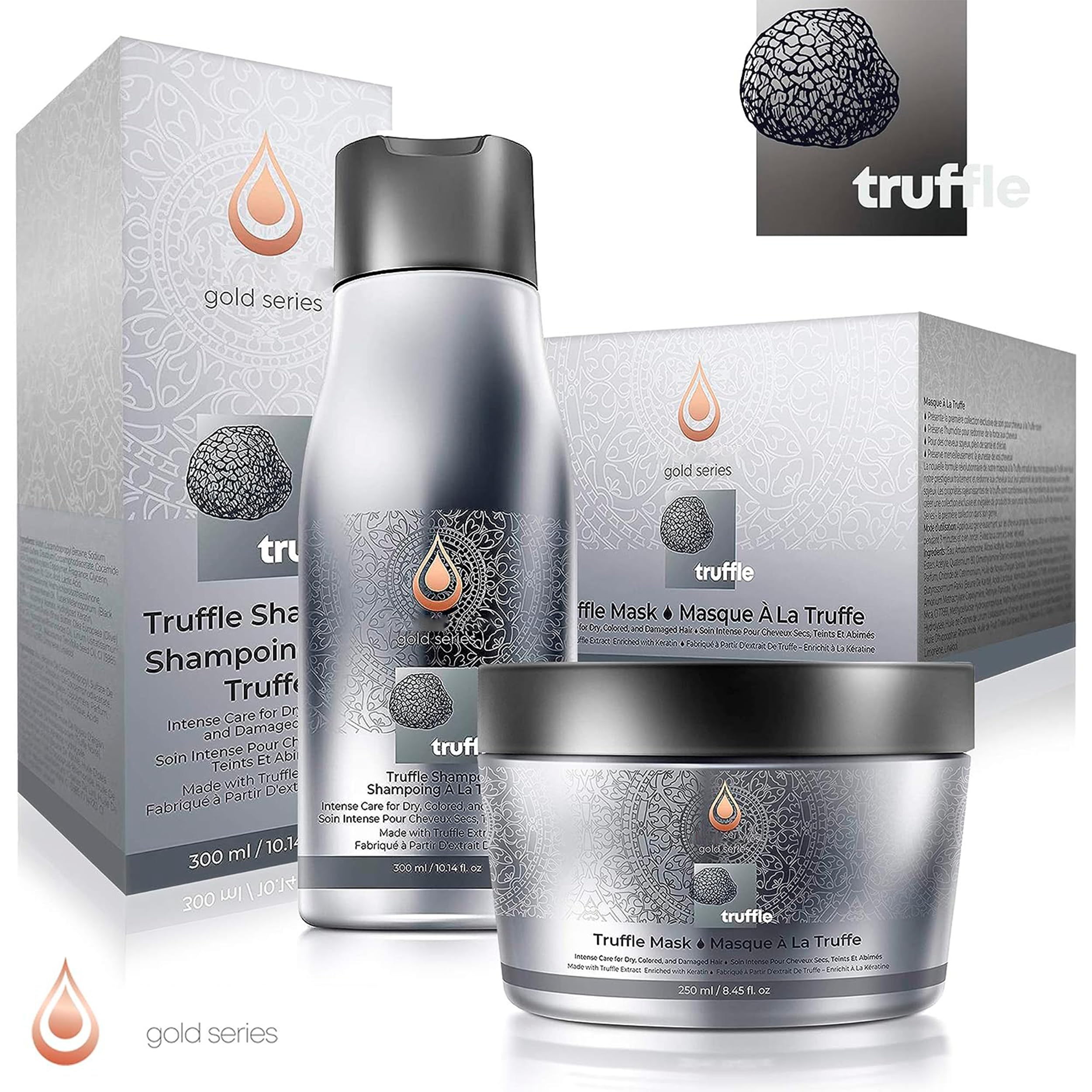 Gold Series Deluxe Combo Set Truffle Shampoo 10.14 Fl.oz and Truffle Mask 8.45 Fl.oz β Enriched with Keratin - Made with Pure Argan Oil