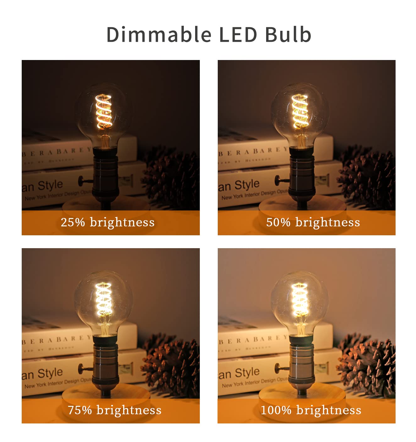 Austin Coast G25 LED Globe Edison Light Bulbs, Vintage Dimmable LED Filament Light Bulb E26, 6W Equivalent to 60W,2700K Warm White, G25 Glass Edison Style for Bathroom Makeup Mirror 6 Pack