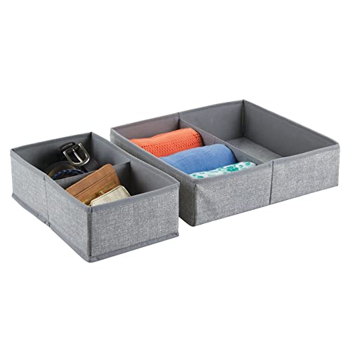 mDesign Soft Fabric Dresser Drawer and Closet Storage Organizer Bin for Bedroom - Holds Lingerie, Bras, Socks, Leggings, Clothes, Purses, Scarves, Lido Collection - 4 Pack - Gray