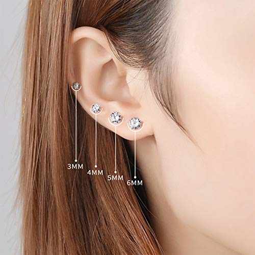 3 Pairs 925 Sterling Silver Cubic Zirconia Stud Earrings Hypoallergenic Earring CZ Cartilage Tragus Earring Sets for Women Men Girls 3mm4mm5mm