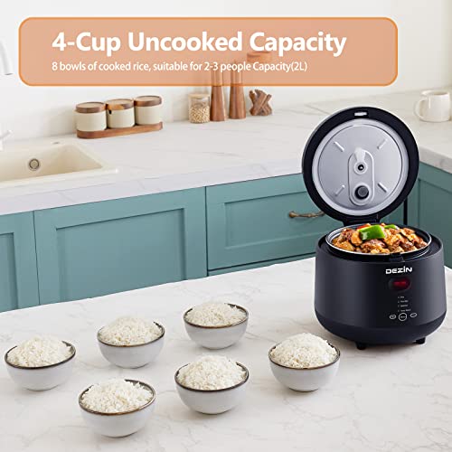 Dezin Rice Cooker 4 Cups Uncooked, Small Rice Cooker Steamer with Removable Nonstick Pot, BPA Free, Keep Warm & 24 Hours Time Delay Function, Mini Rice Cooker for Rice, Simmering Grain, Oatmeal, Quinoa