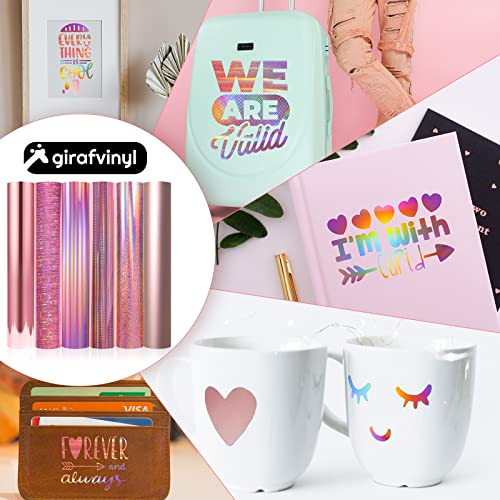 GIRAFVINYL Holographic Vinyl Rose Gold Permanent Vinyl Adhesive Vinyl for cricut 12β X 12β 6Pcs Vinyl for Decor,Car,Home,Tumblers