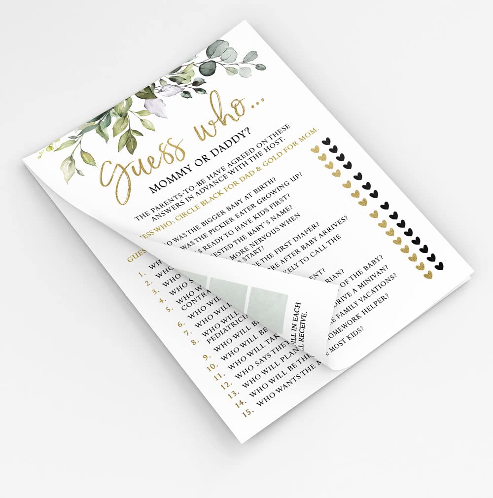 Printed Party Baby Shower Games for Boy or Girl β 4 Games and Activities, Botanical Greenery Theme, 30 Guests