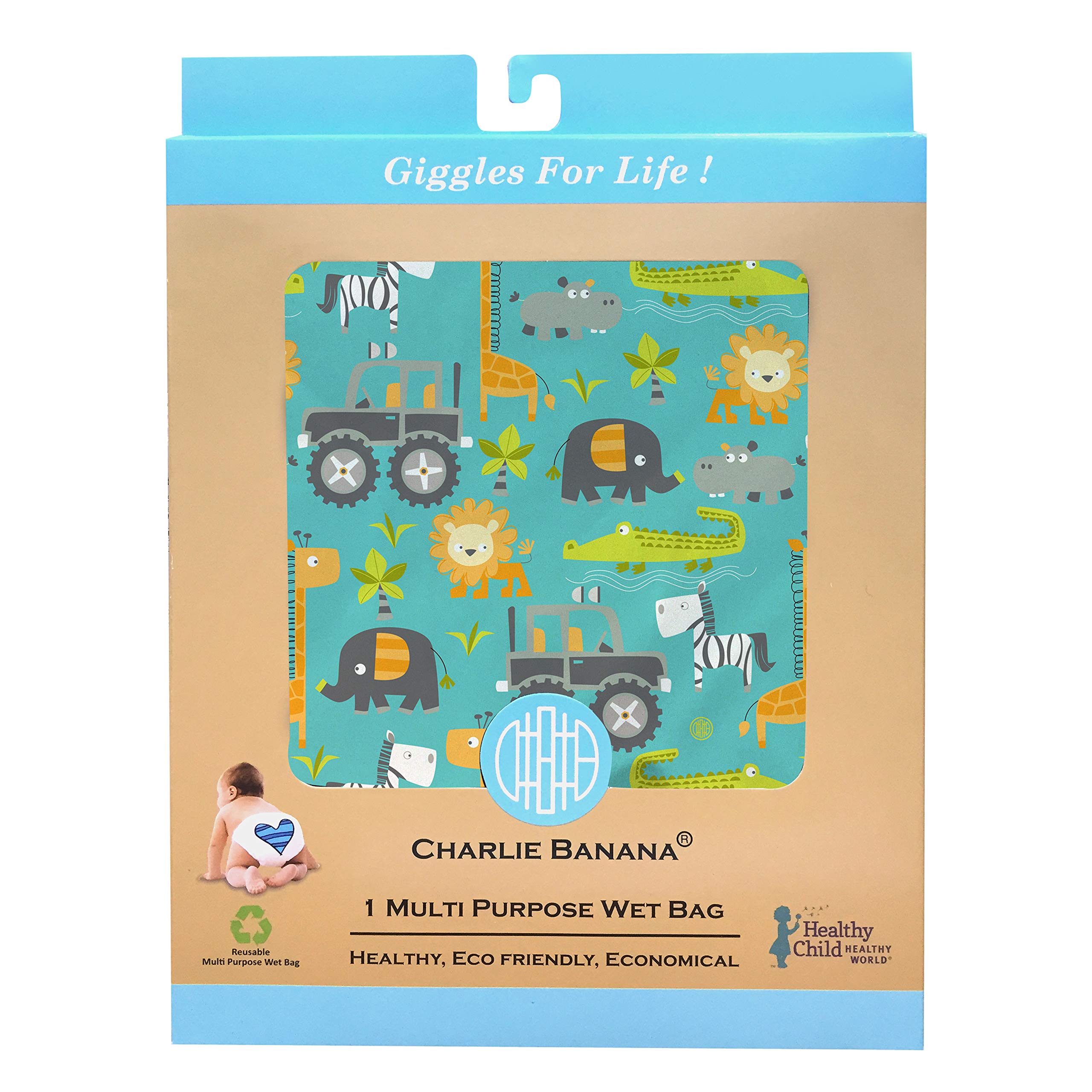 Waterproof Reusable and Washable Tote Bag for Diapers and Swimwear, Gone Safari