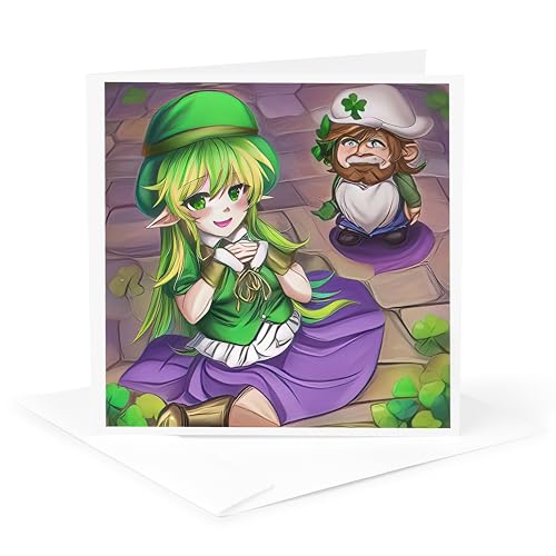 3dRose Greeting Card - Funny Irish girl elf and dwarf. Funny digital art charm or gift - Alexis Design - Holidays St. Patrics Day