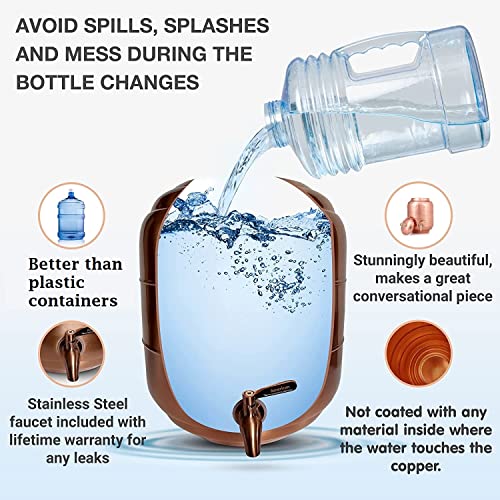Pure Copper Hammered Water Dispenser Storage Water Tank with Tap and Set of 4 Copper Glass | Water Pot | Copper Water Storage Tank | 6.5 LTR Capacity | 218 Oz