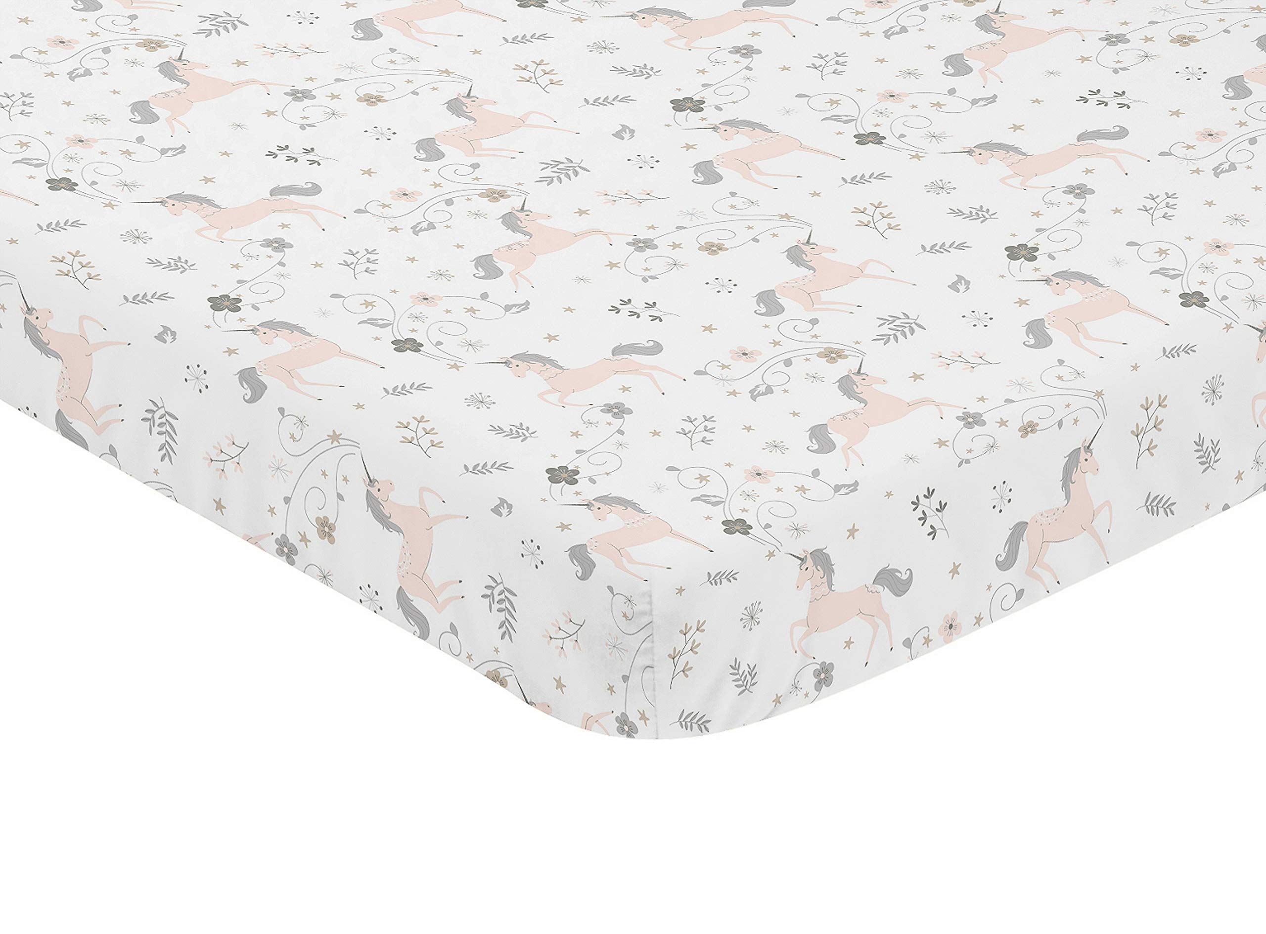 Sweet Jojo Designs Pink, Grey and Gold Baby Girl Fitted Mini Portable Crib Sheet for Unicorn Collection - for Mini Crib or Pack and Play ONLY