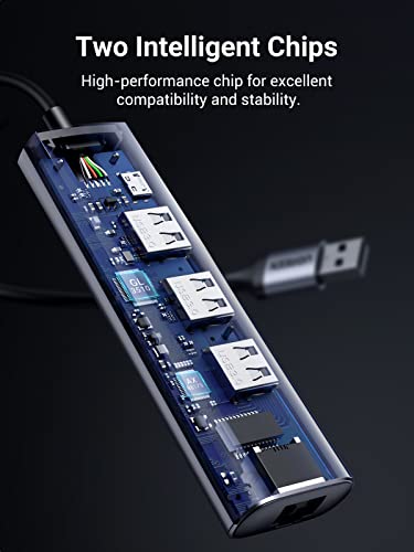 UGREEN USB 3.0 Ethernet Adapter Hub with RJ45 10 100 1000 Gigabit Ethernet Converter LAN Wired Network Adapter 3 Ports USB 3.0 Hub Compatible for MacBook Mac Mini iMac Surface Pro Chromebook Laptop PC