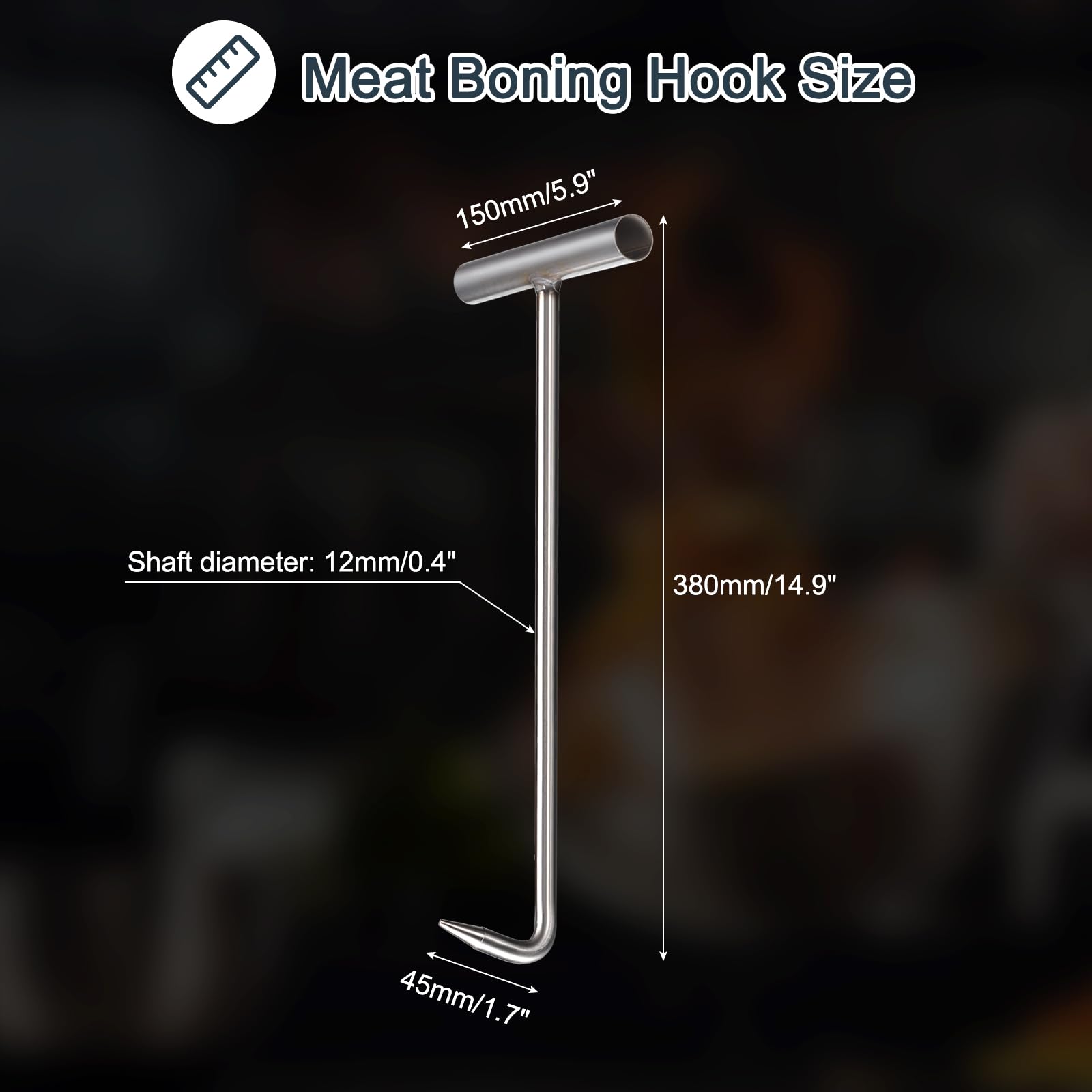 uxcell 15inch T-Handle Meat Boning Hook with Wide Handle, Stainless Steel T Hooks for Kitchen, Butcher Shop, Restaurant, BBQ Tool, Silver