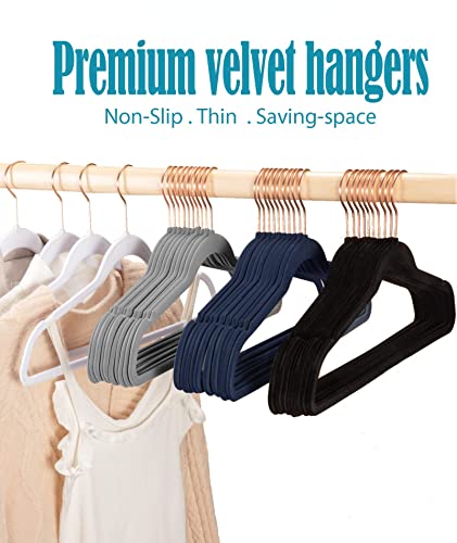 Smartor White Velvet Hangers 50 Pack Felt Hangers Non Slip Rose Gold Hook Flocked Hangers Heavy Duty Adult Hanger for Coat, Suit