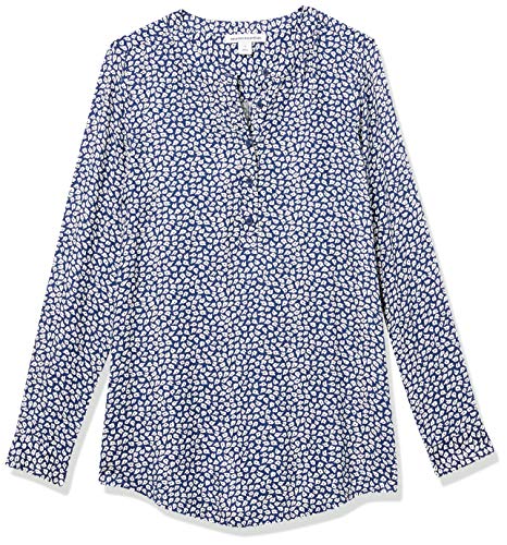 Amazon Essentials Women's Long-Sleeve Woven Blouse, Navy/White, Large