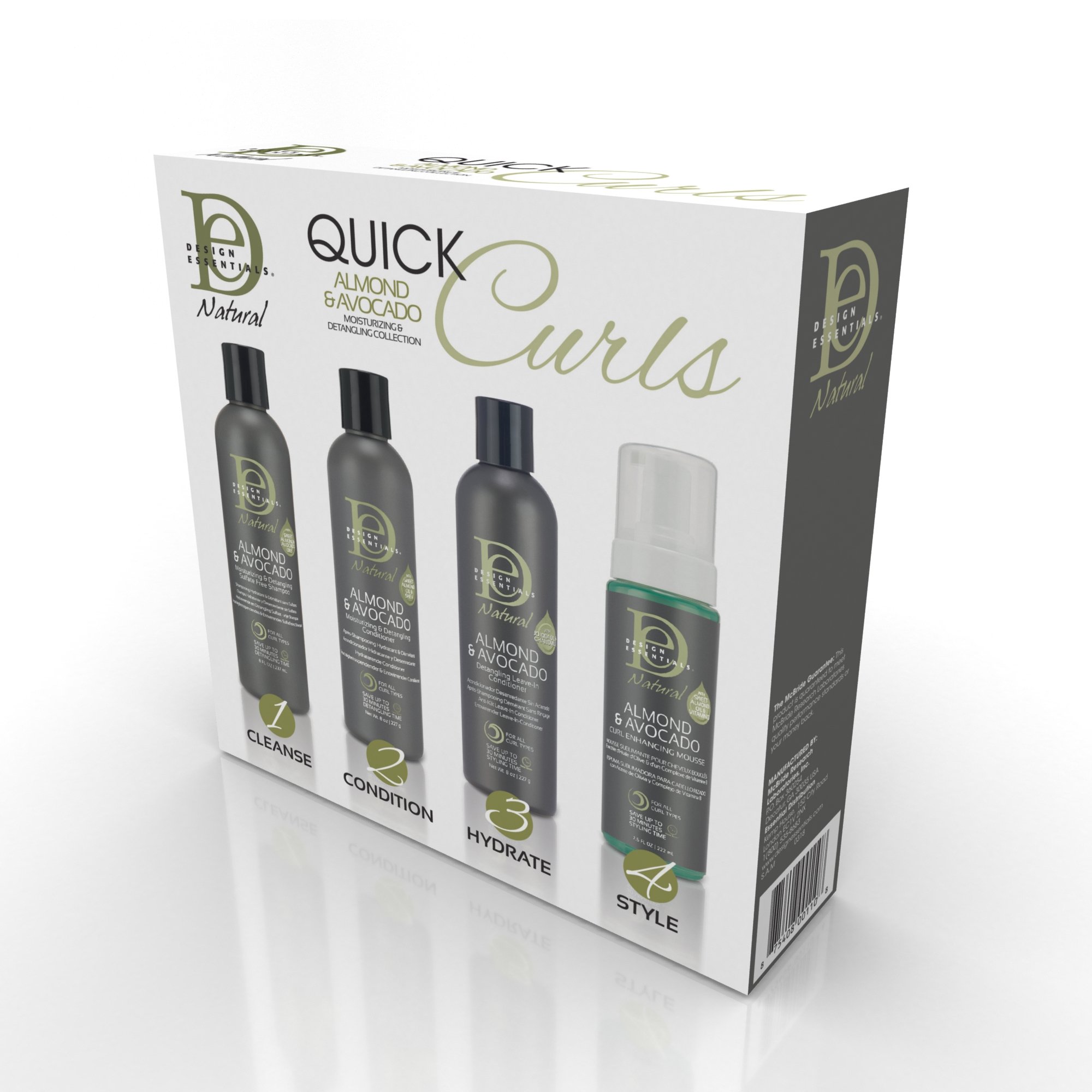 Design Essentials Natural Almond & Avocado Quick Curls Box Exclusive, All-In-One Wash Day Routine, for Super Moisturized, Frizz-Free, Defined Curls - Women, Men, and Kids,4pc set