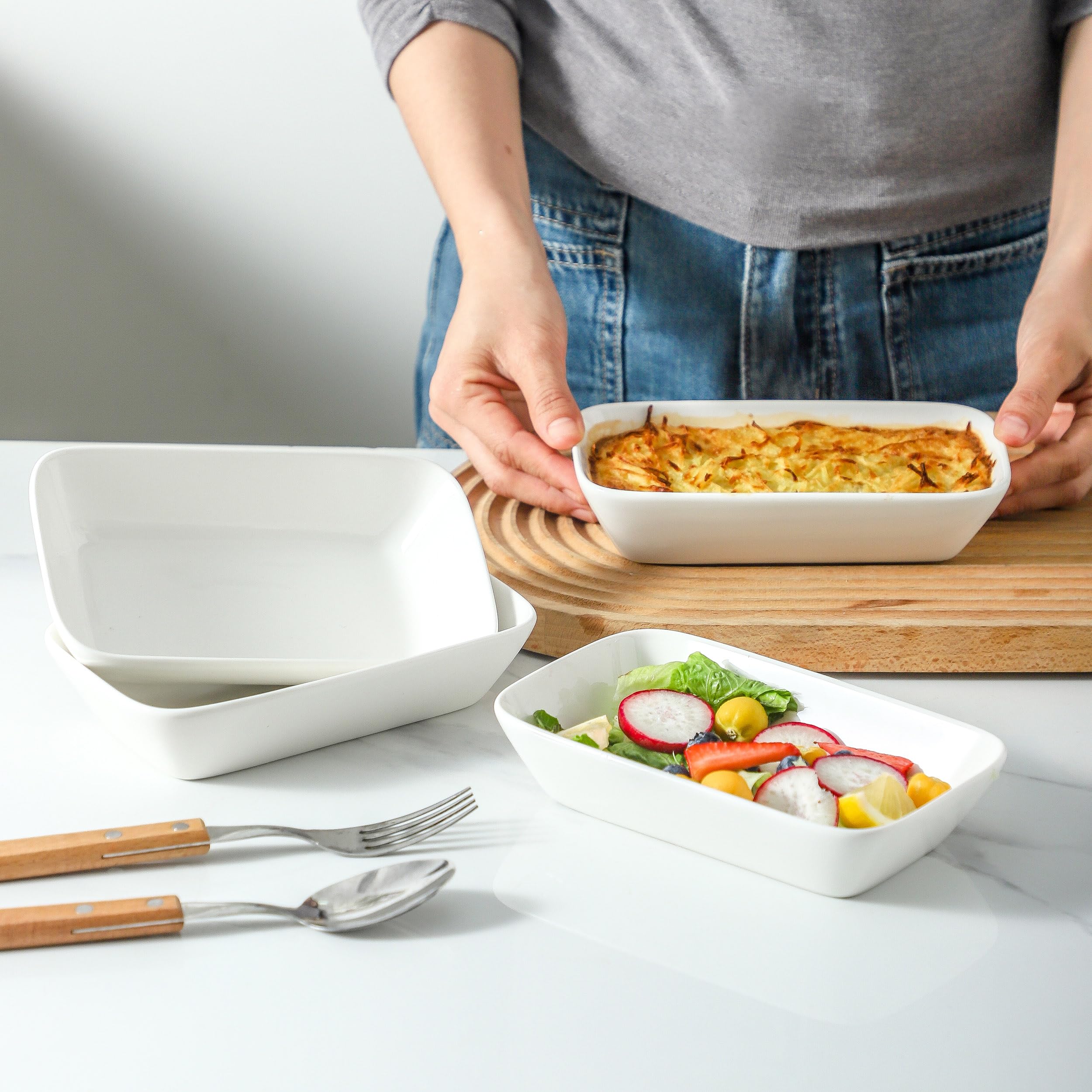 XINLTC 13.5oz Ceramic Baking Dish Set of 4, 7×4.3 inch Rectangle Baking Dishes, Porcelain Ramekins Oven Safe, Creme Brulee Souffle Baking Ramekin Dishes, Small Baking Dish for Air Fryer