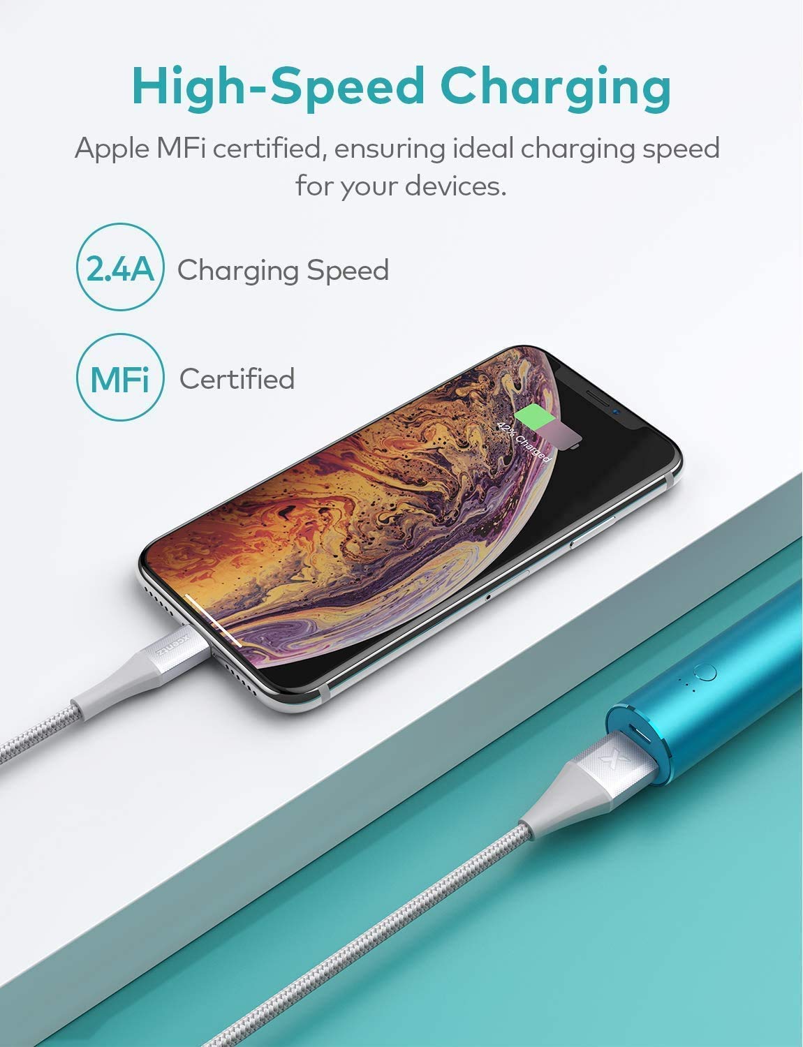 XCENTZ Phone Charger 10ft, MFi Certified Lighting Cable, High-Speed Phone Cable with Premium Connector for Phone 14/13/12/11/X/XS/XR/XS Max/8/7/6/5S/SE, Pad Mini/Air