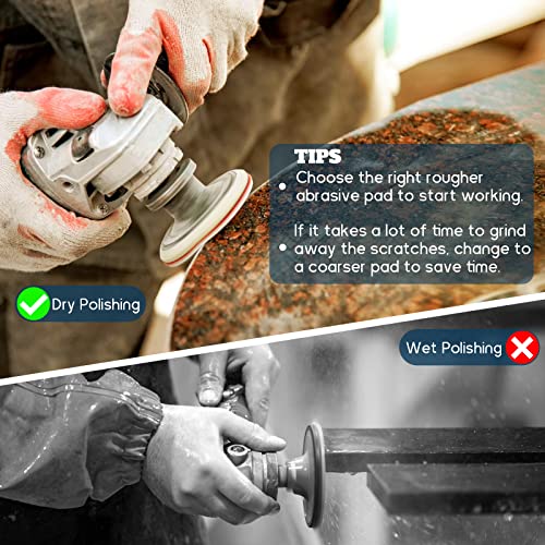 7 Packs Dry Diamond Polishing Pads 4 Inch with 5/8β-11 Rubber Backer Pad 6PCS Dry Polish Pad Kit 50-2000 Grit for Drill Grinder Polisher Granite Marble Concrete Stone Countertop Quartz Polishing