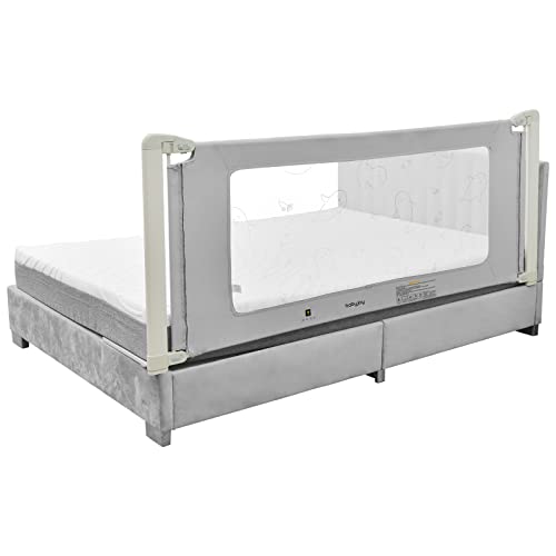 BABY JOY Bed Rails for Toddlers, 79'' Extra Long, Height Adjustable Kids Rail Guard w/Double Safety Lock, Breathable Mesh, Folding Baby Bedrail for Queen King Size Mattress, Box Spring & Slats, Gray